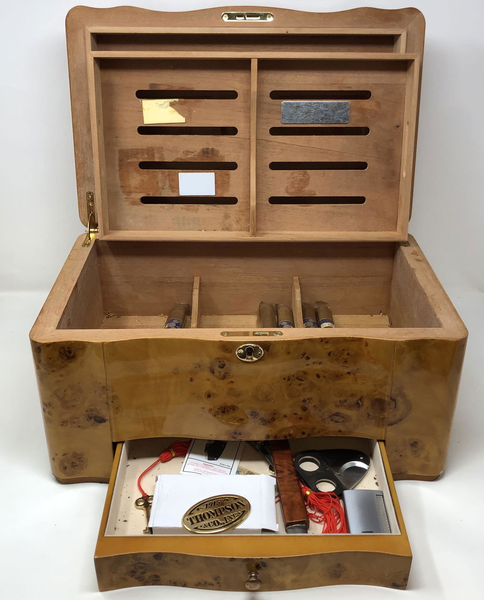 1915 Thompson & Co Wooden Cigar Humidor KIT w drawer | Barnebys