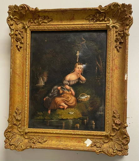 Dm Niven (1850) Oil On Canvas Children At The Stream