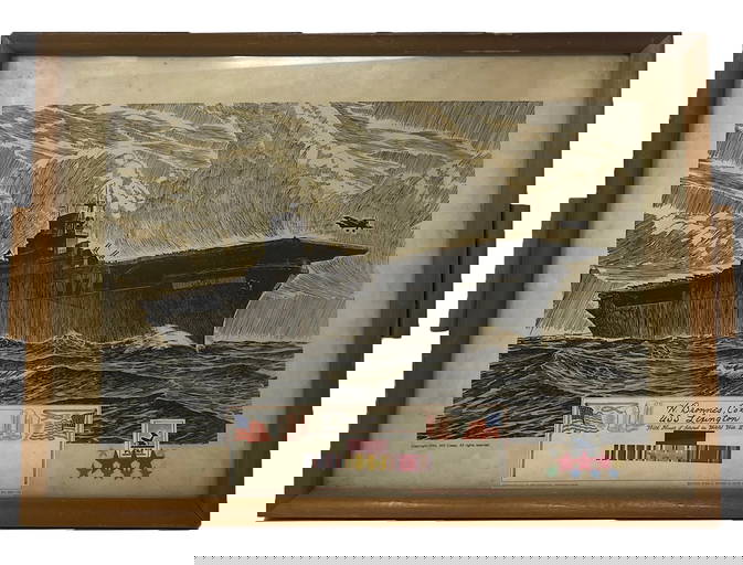 Vintage Wwii Lithograph Uss Lexington