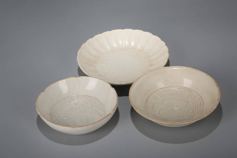 Three Chinese Ding Ware Porcelain Dishes.