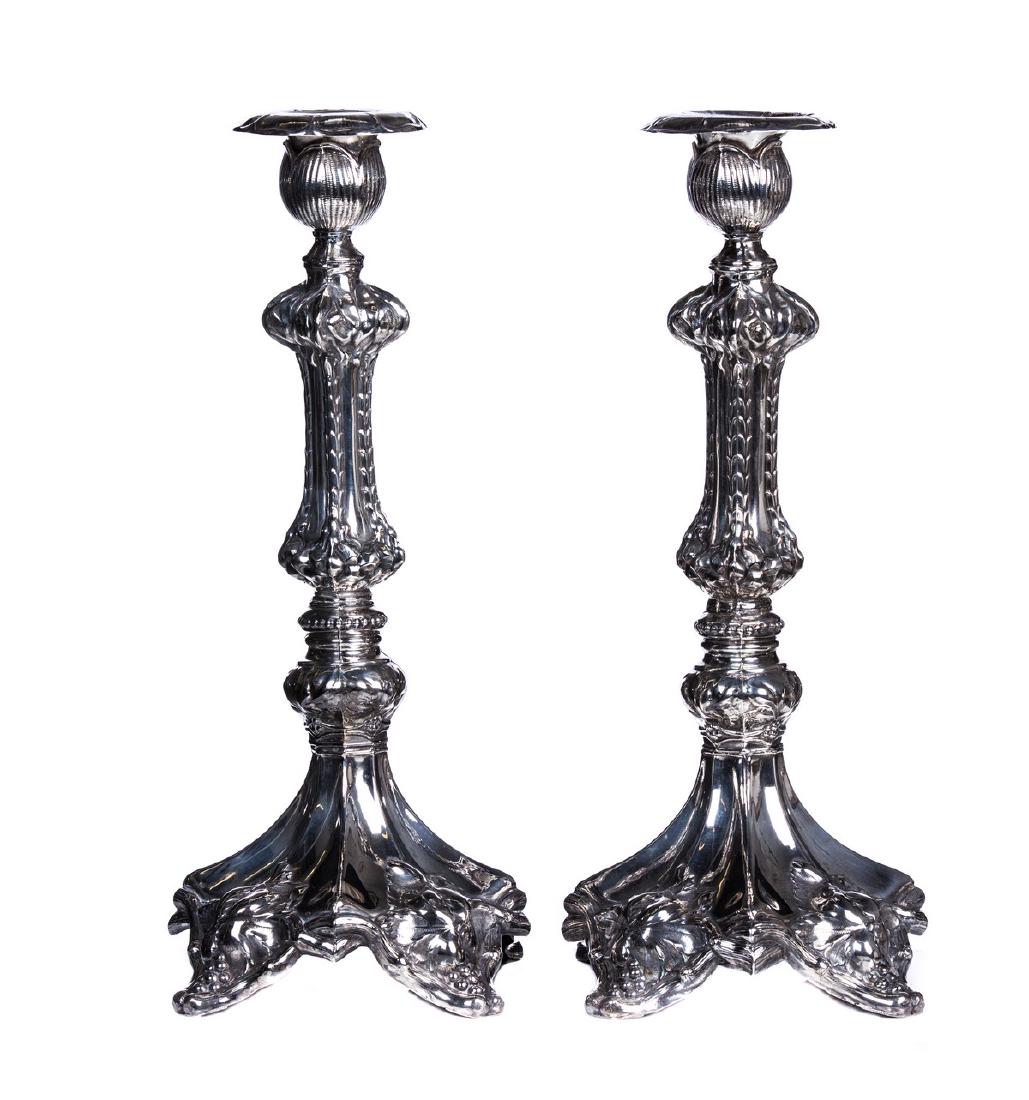 Monumental Antique German Sabbath Candlesticks