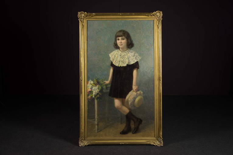 Olio Su Tela. Bambina. Firmato "1920 Henri Morisset"