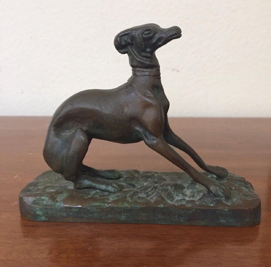 Rare Antique PJ Mene Bronze Dog Sculpture Signed