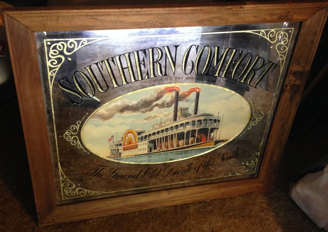 Vintage Southern Comfort Advertising Mirror, Framed
