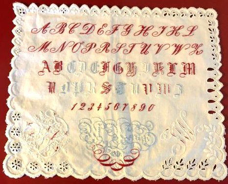Antique 1891 Hand-Embroidered Alphabet Sampler