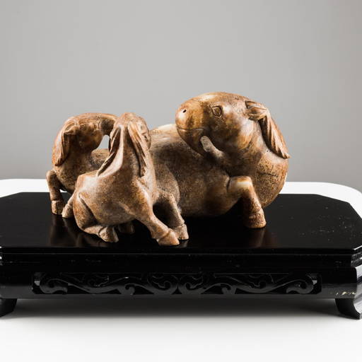 Archaic White Jade Carved Group Of Goats