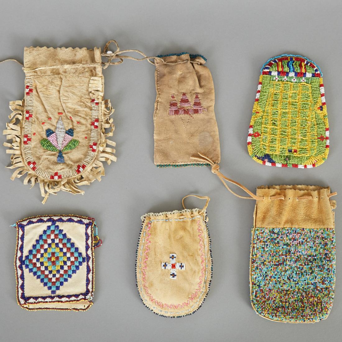 Group of 6 Native American Beaded Pouches Early 20th c.
