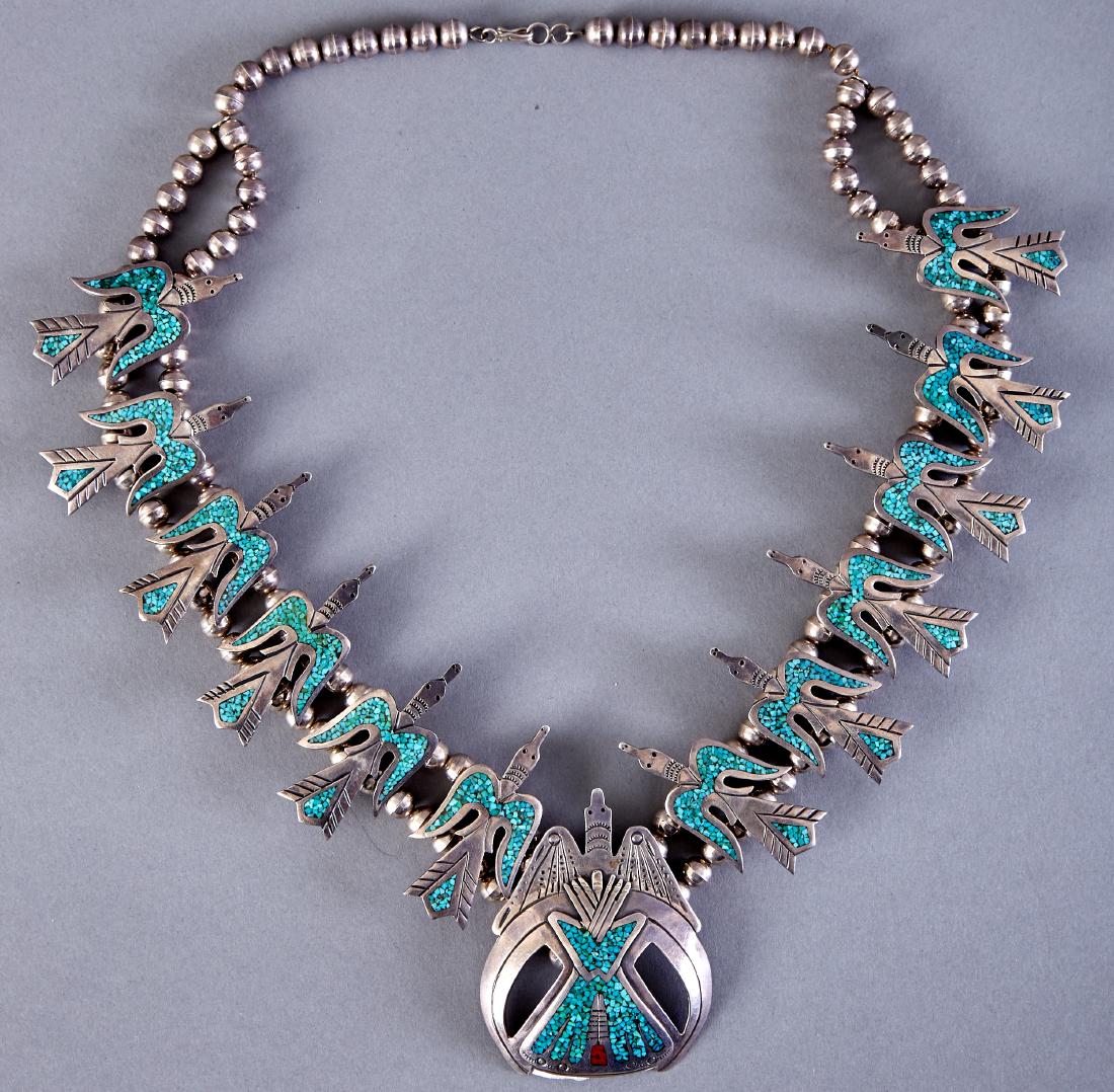 Juan Singer Navajo Peyote Bird Squash Blossom Necklace