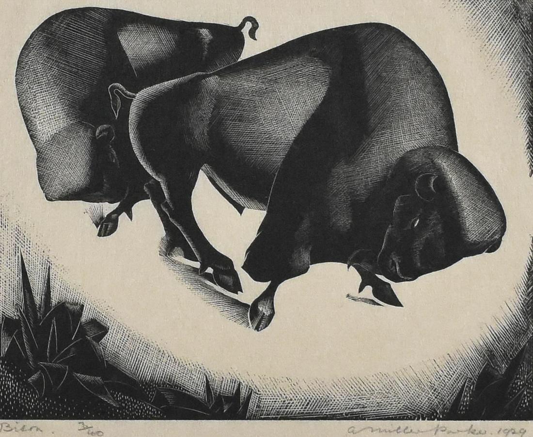 Agnes Miller Parker "bison" Wood Engraving