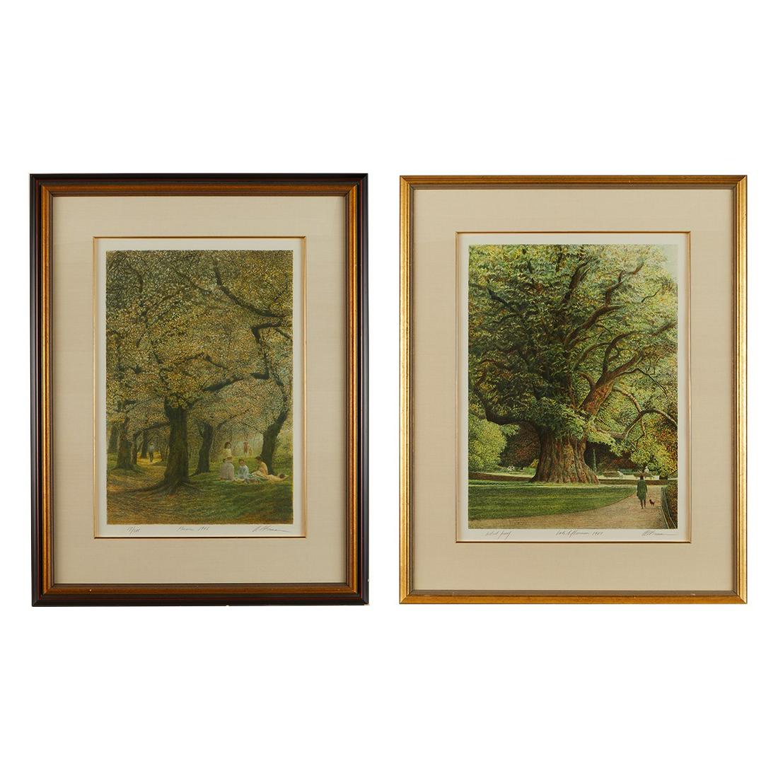 2 Harold Altman Etchings Picnic & Late Afternoon