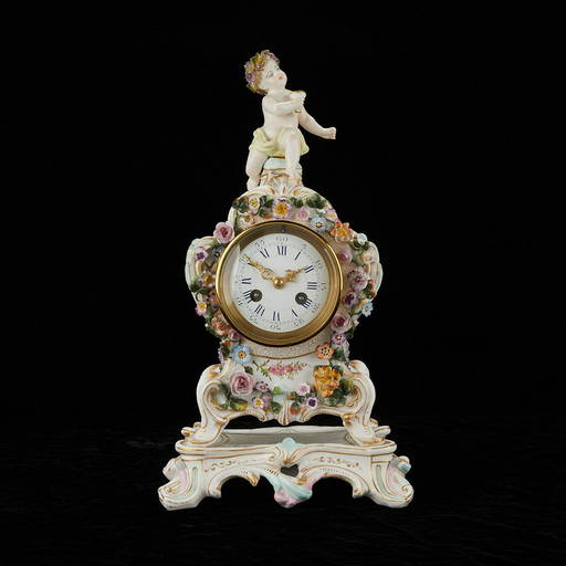 Dresden Porcelain Clock W/ Baby & Flowers