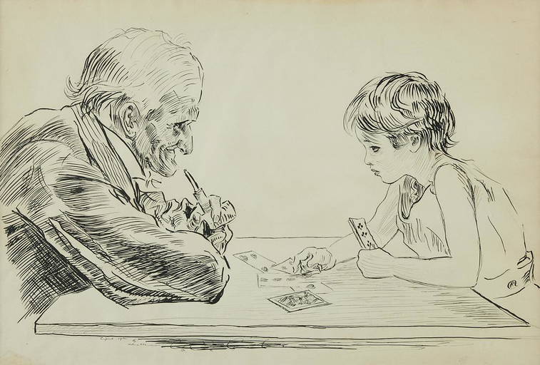Ink Drawing Of Card Players