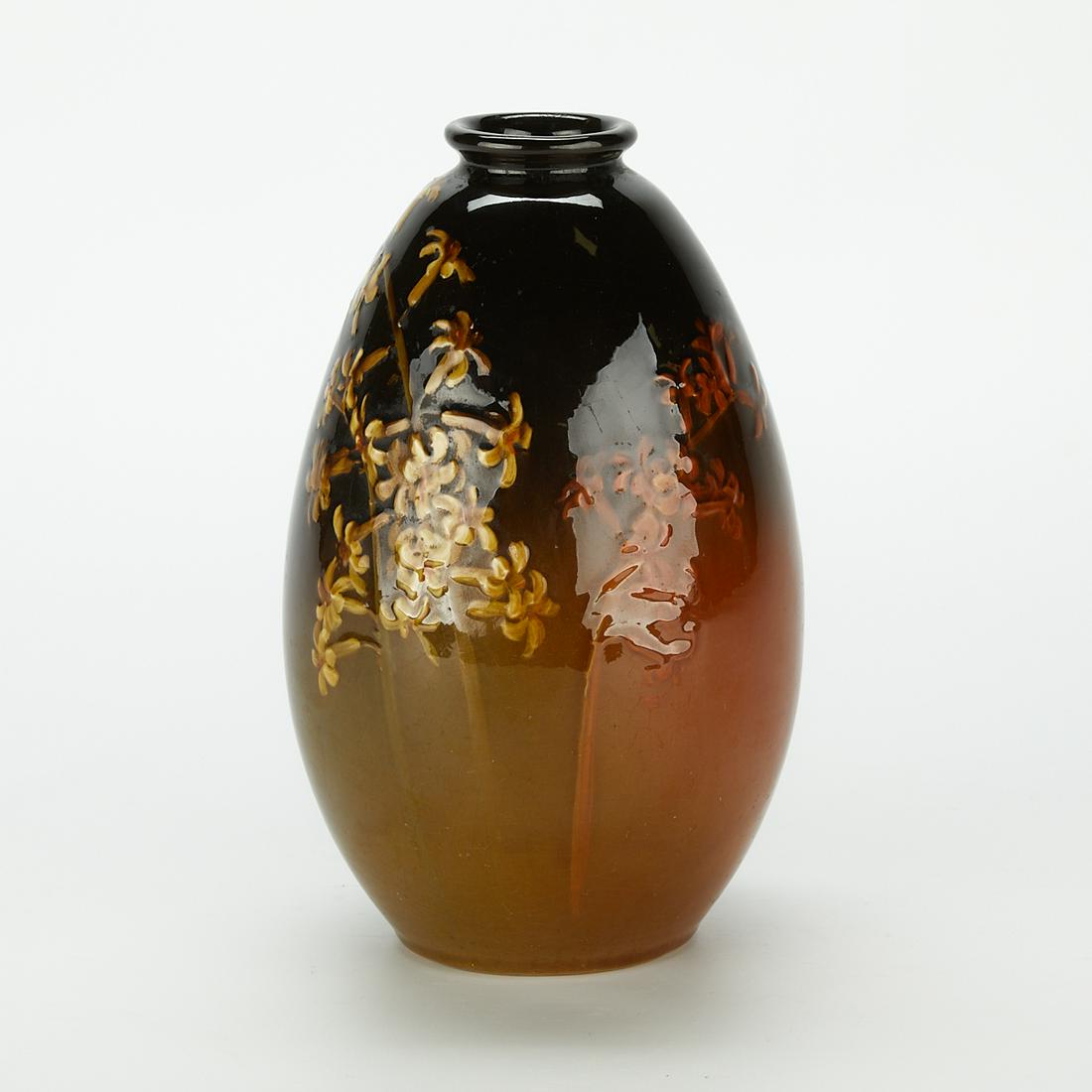 Lonhuda Pottery Vase W/ Poss. Forsythia Flowers Auction
