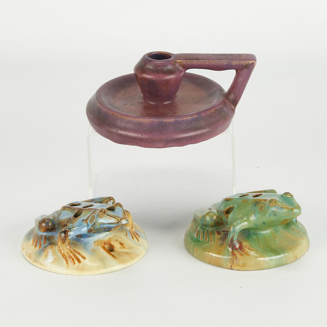 3 Fulper Pottery Flower Frogs & Candlestick