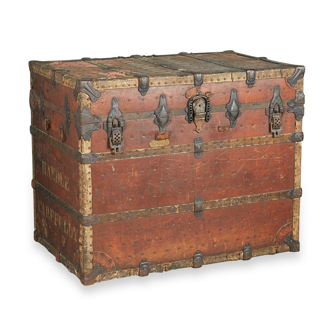 Antique Leatheroid Travel Steamer Trunk Auction