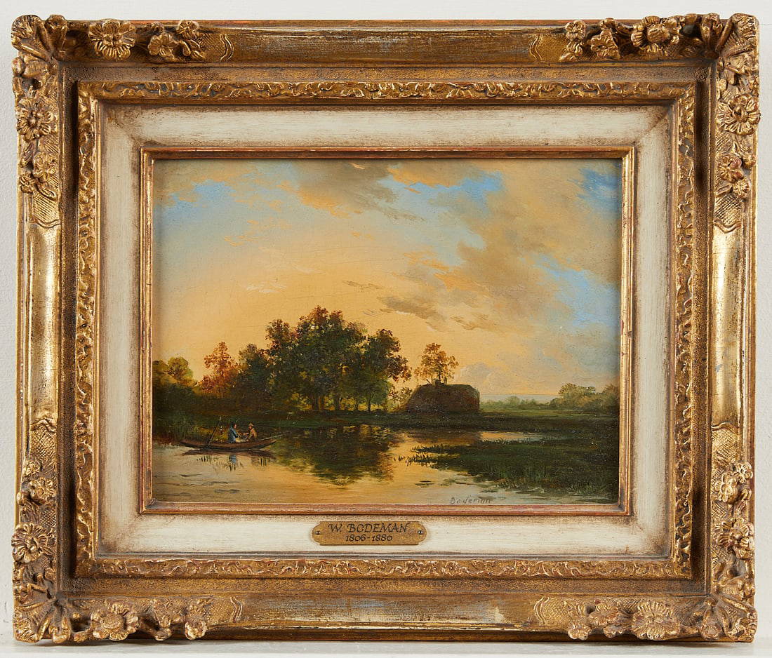 Willem Bodeman "sunset" Oil On Panel Painting Auction