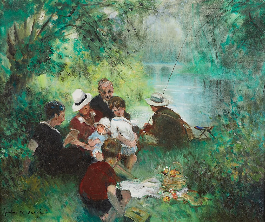 Jules R. Herve Impressionist Picnic Painting Auction