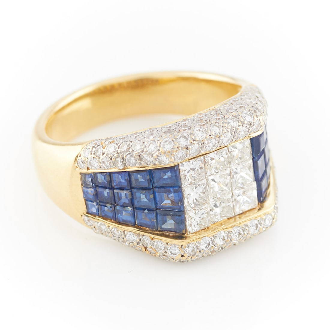 18k Pave & Mystery Set Diamond & Sapphire Ring Auction
