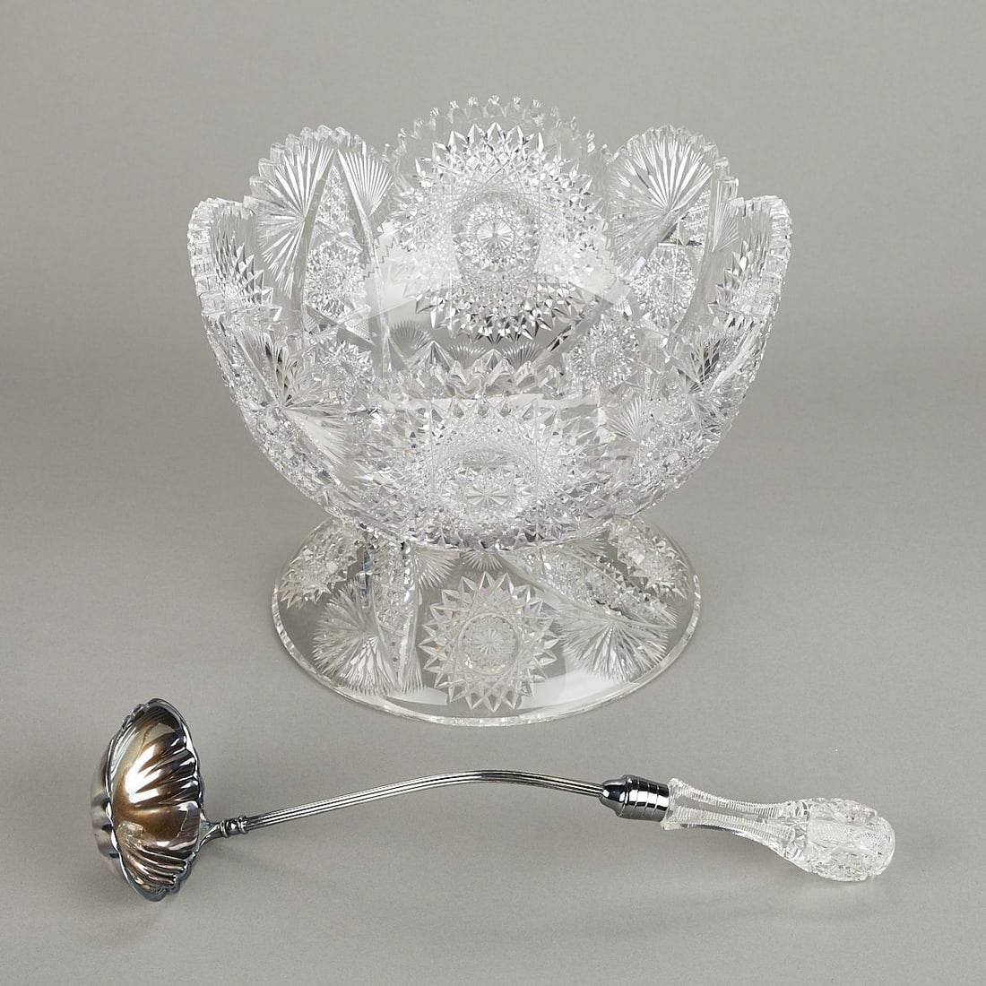 American Brilliant Cut Crystal Glass Punch Bowl Auction
