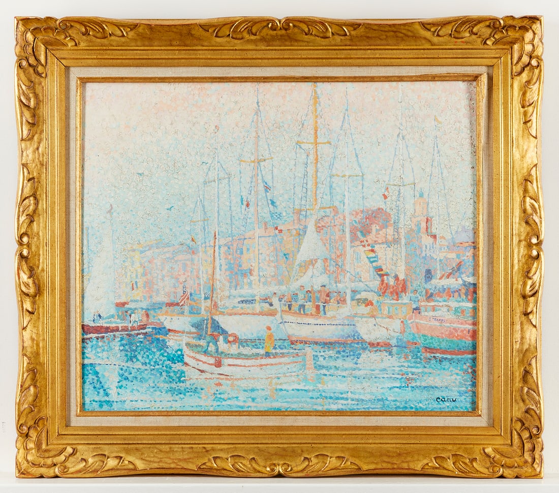 Yvonne Canu "st. Tropez" Pointillist Painting Auction