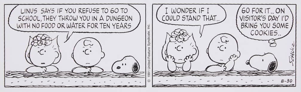 Charles Schulz Original Peanuts Comic Strip 1991 Auction