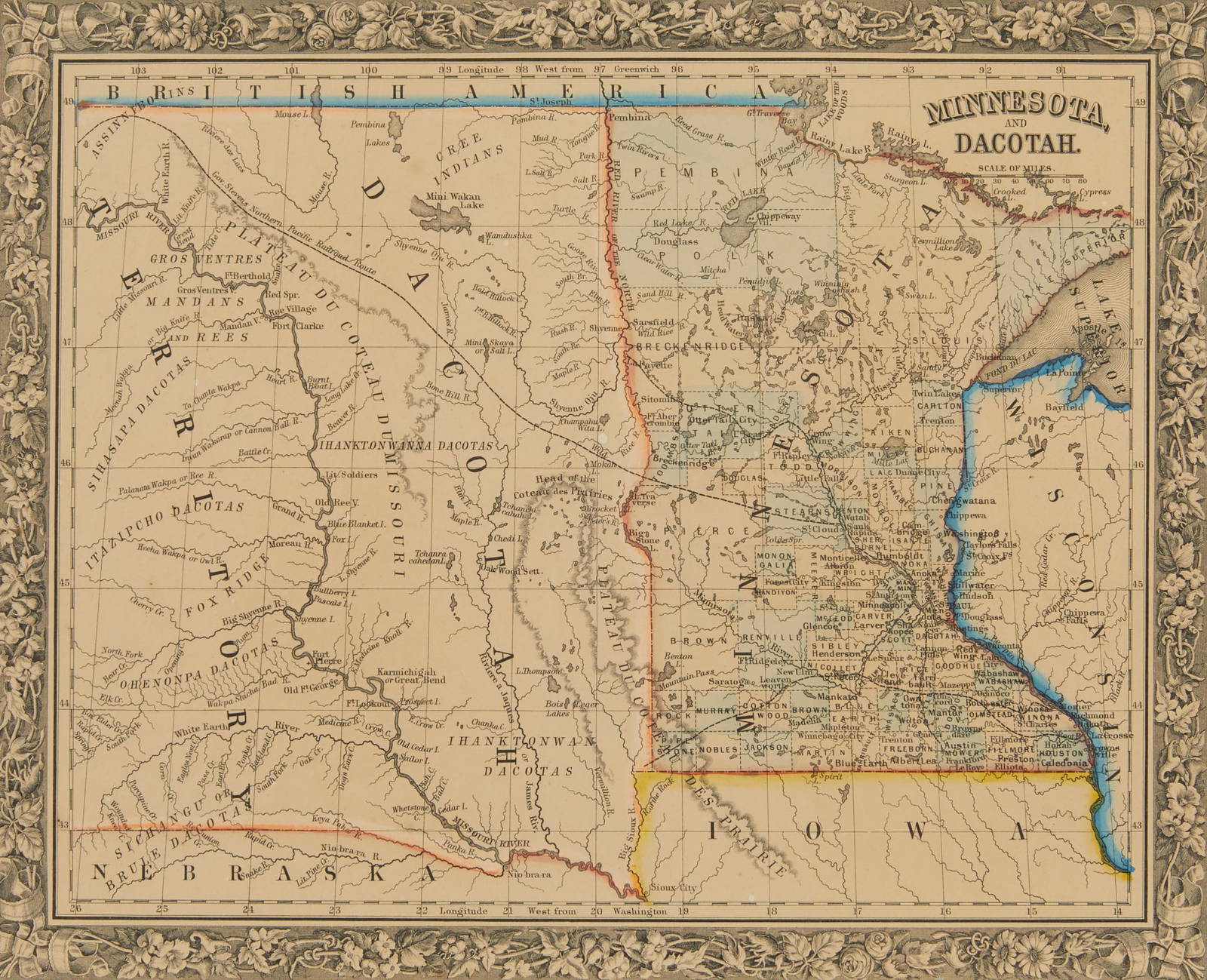 1860 Minnesota And Dacotah Territory Map Auction