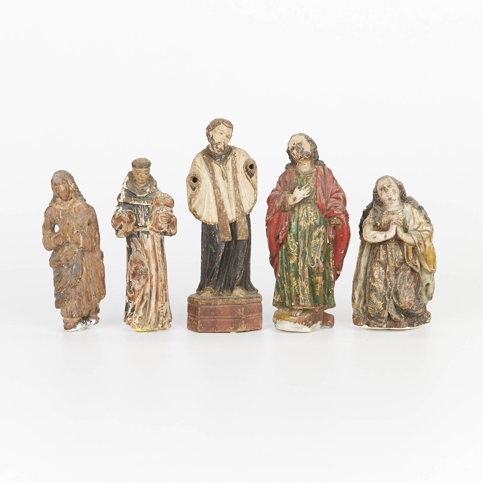 5 Early Carved Polychrome Wooden Saint Figures Auction