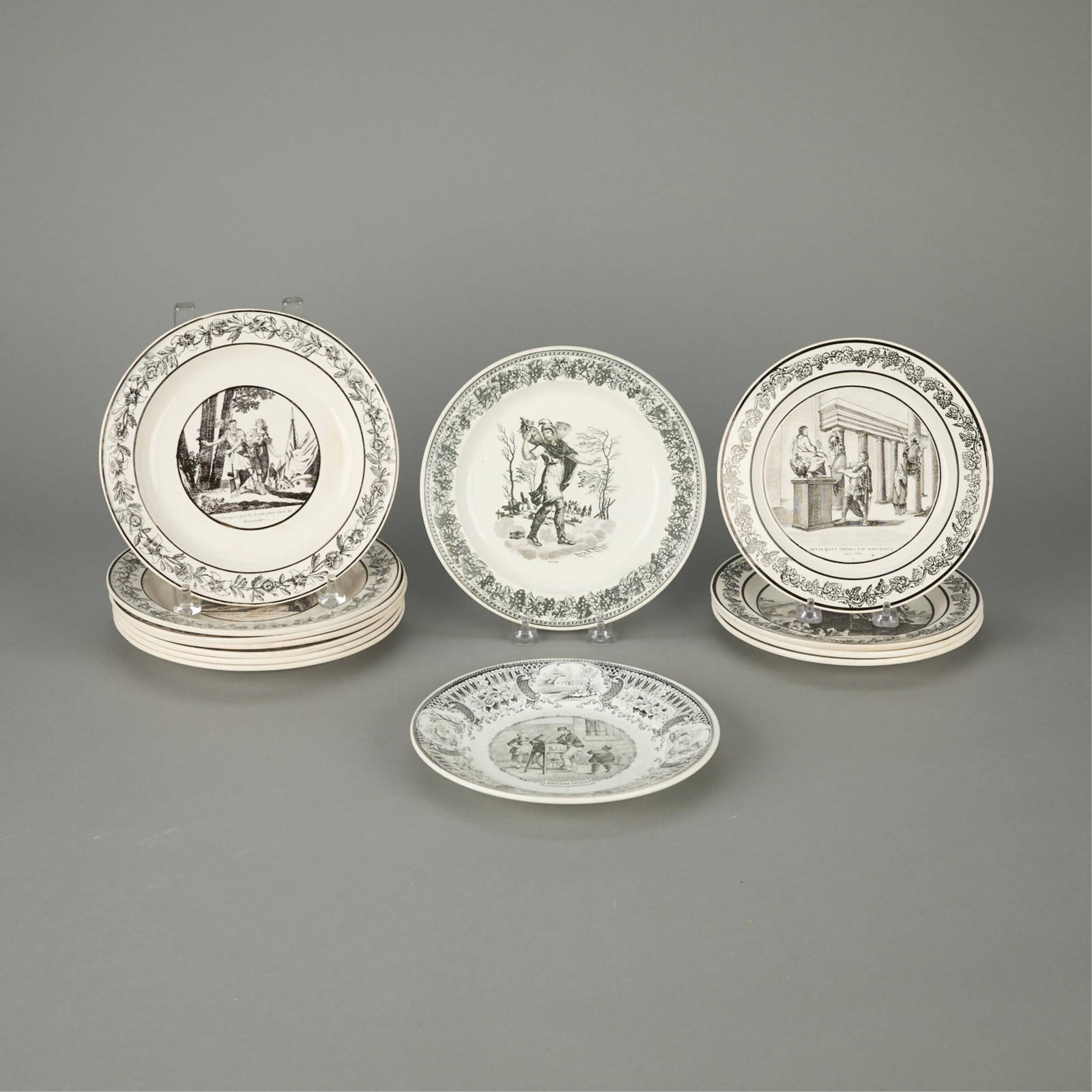13 French Faience Transferware Ceramic Plates Auction
