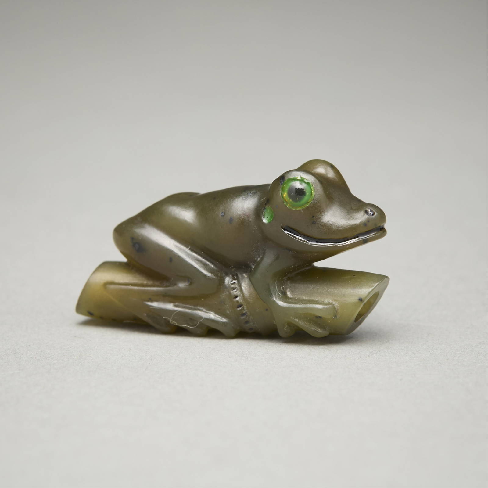 Jeff Spangler "frog On Bamboo" Jade Ojime Auction