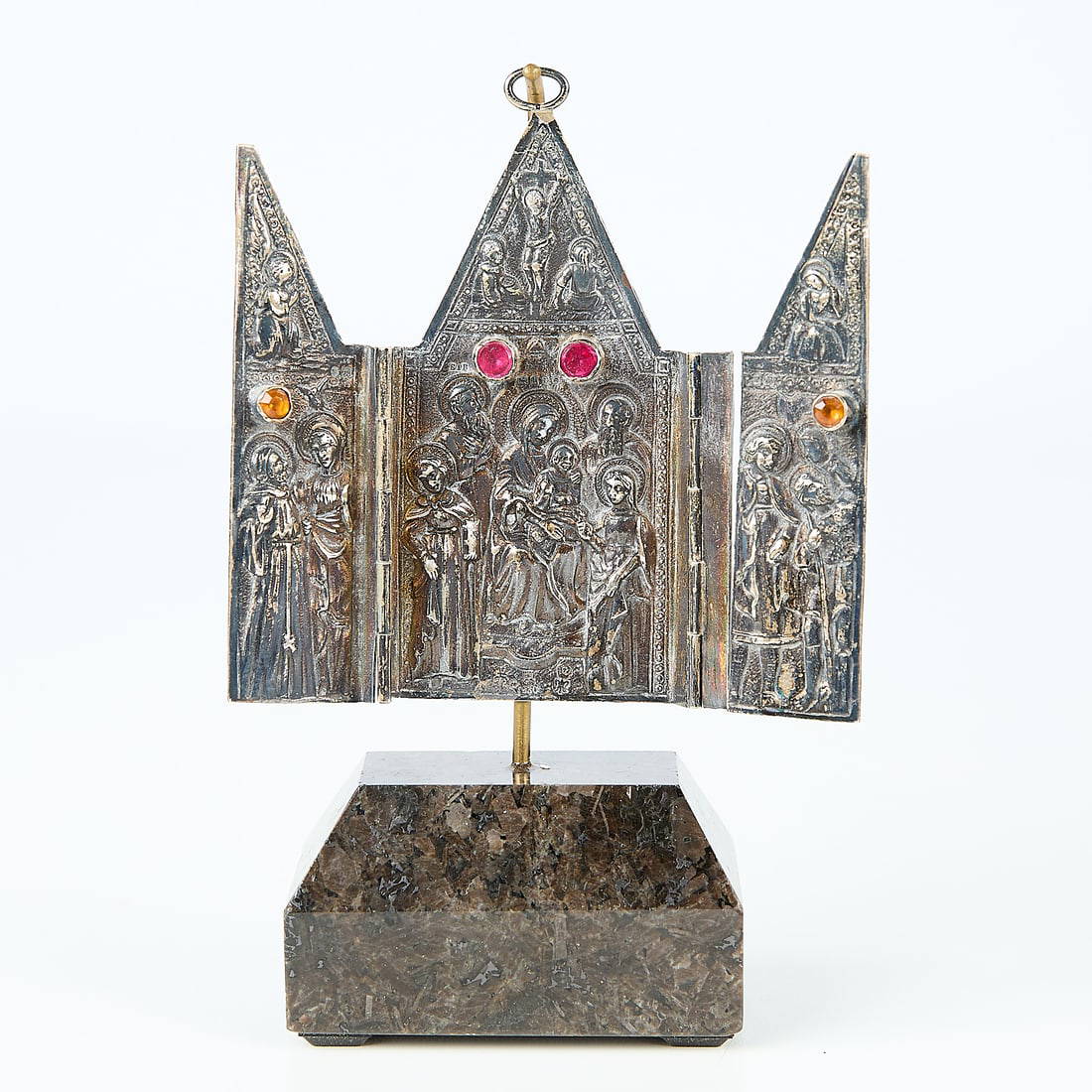 German Silver Triptych With Glass Gems Auction