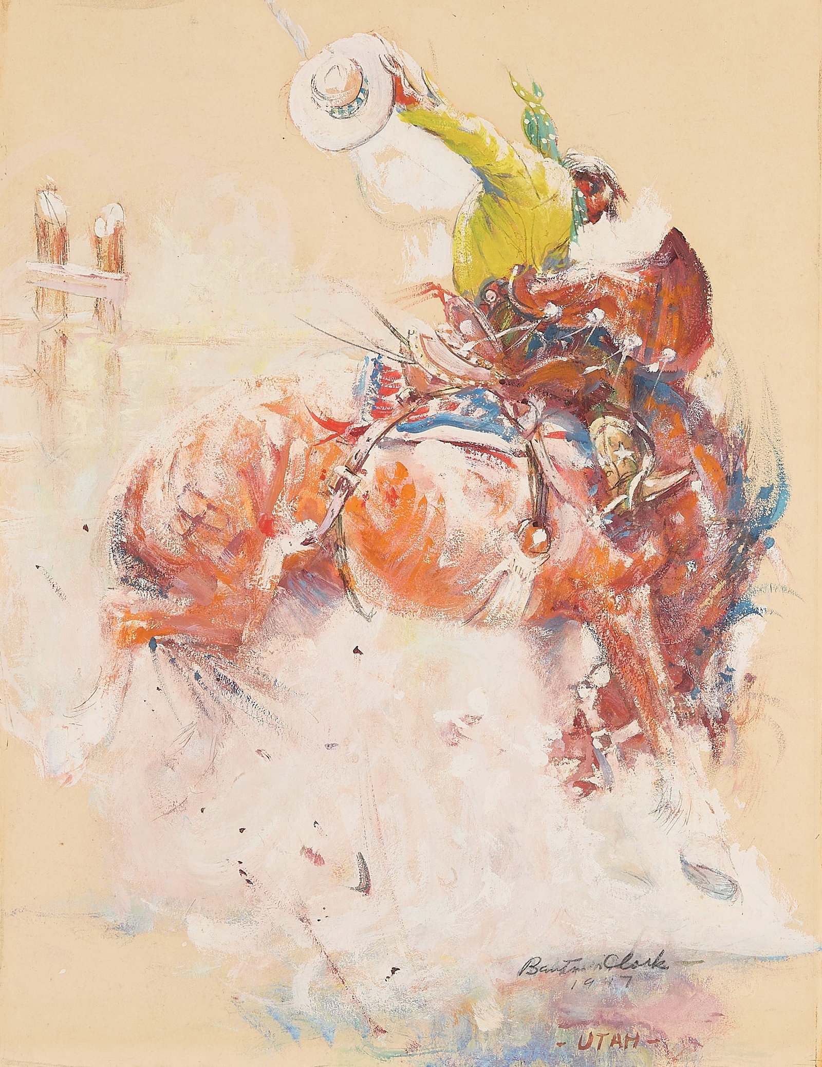 Benton Henderson Clark Bucking Bronco Painting Auction