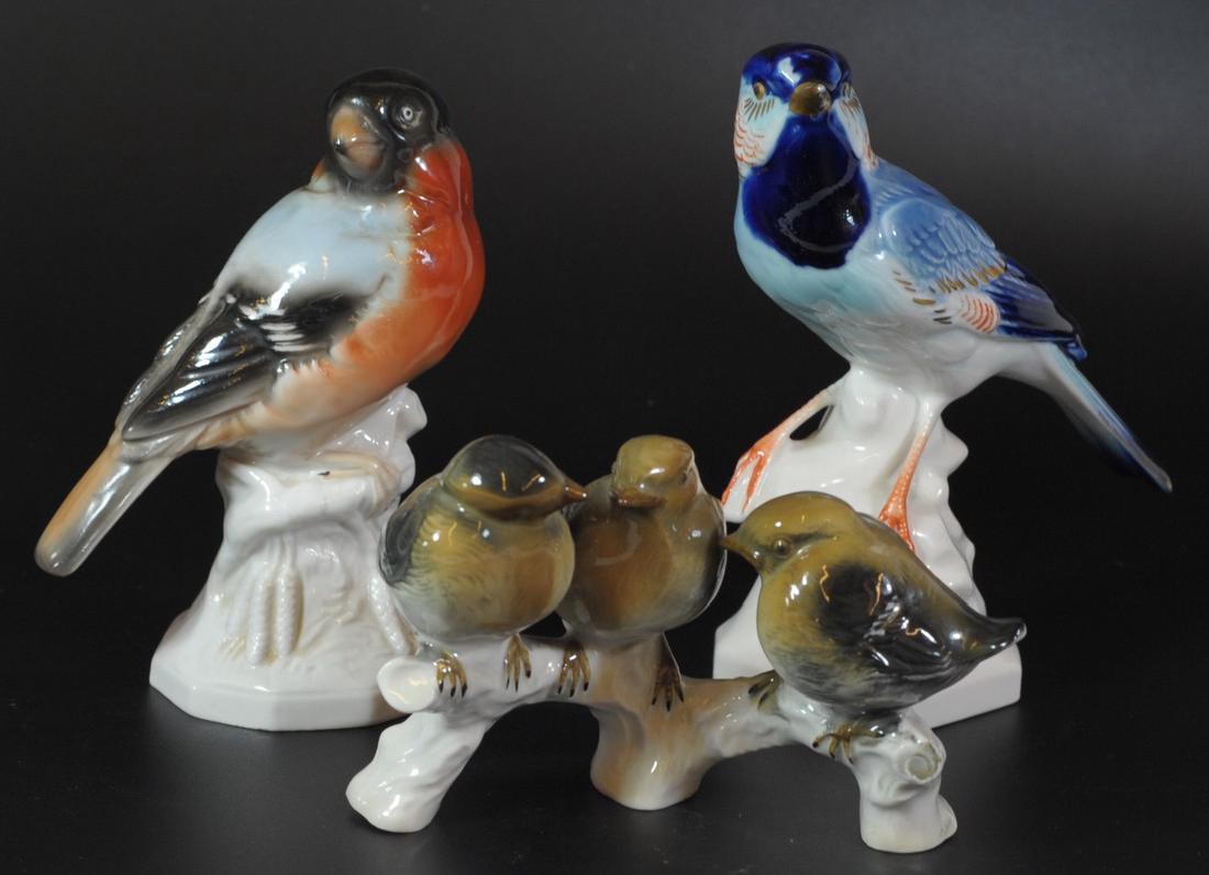 Collection of 2 old German porcelain bird figurines