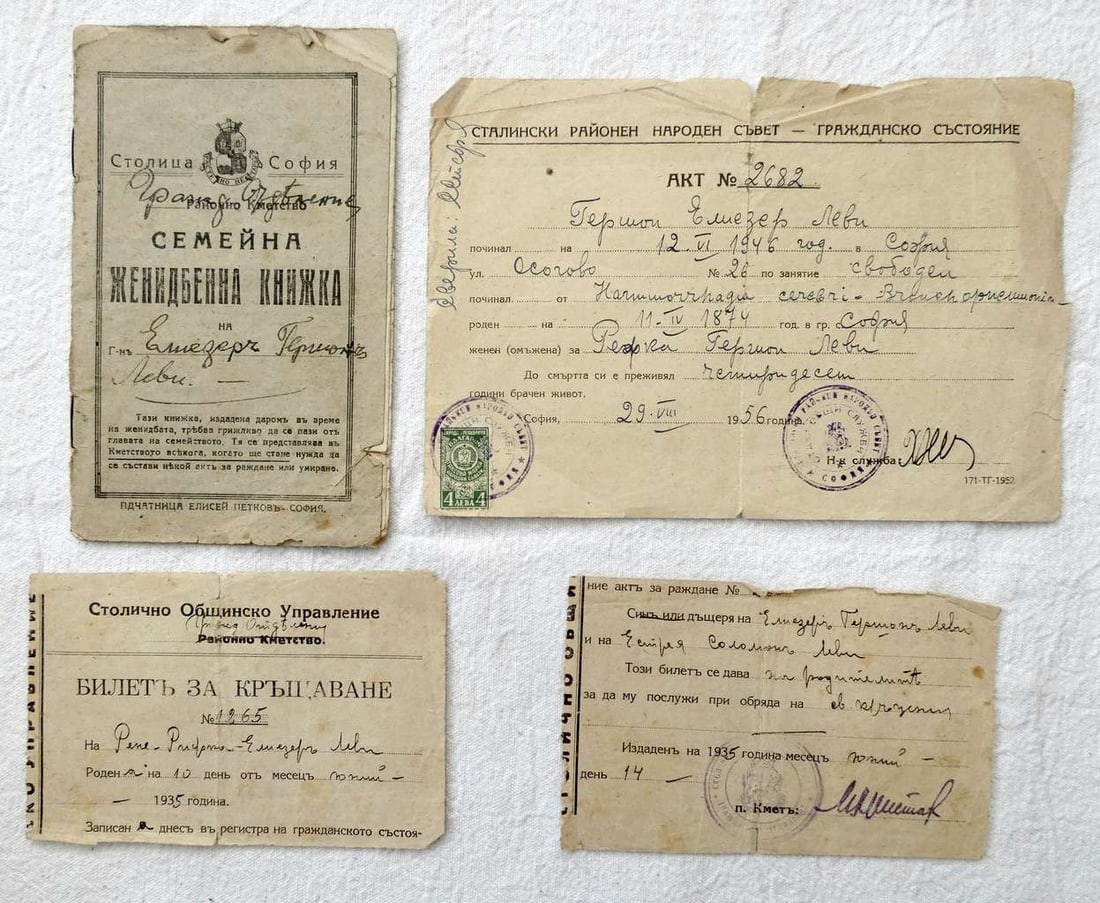 Documents Of A Jewish Bulgarian Family Levi: Family Book, Birth & Death ...