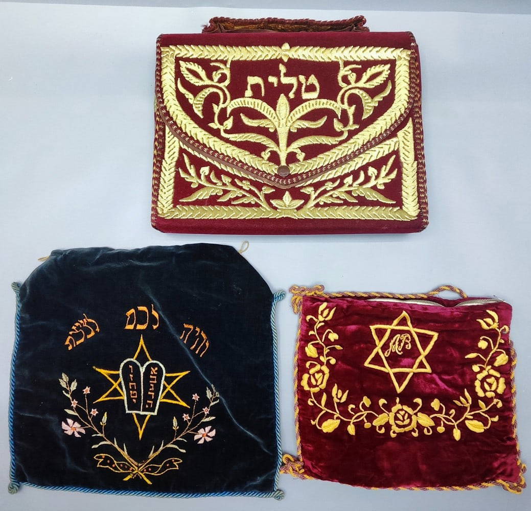 An Assortment Of 3 Fancy Jewish Textile Items For Tallit And Tefillin ...