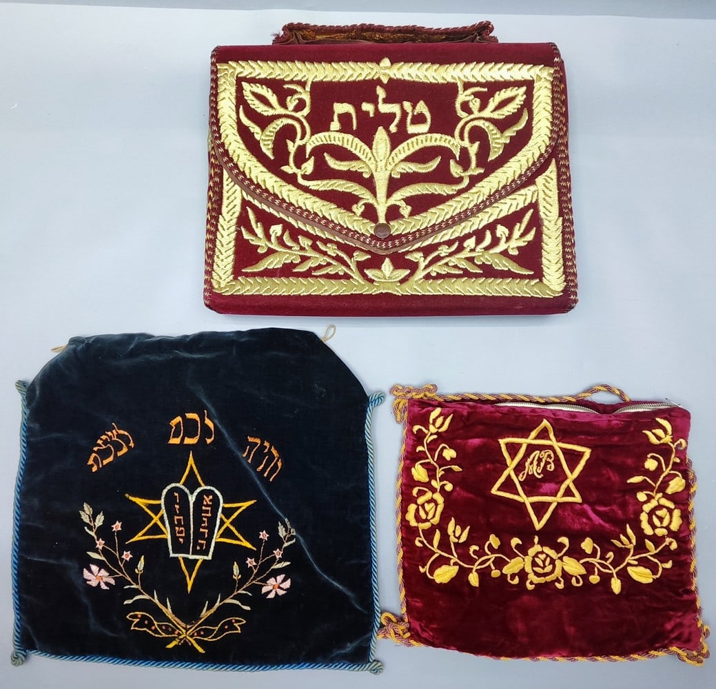 An Assortment Of 3 Fancy Jewish Textile Items For Tallit And Tefillin ...