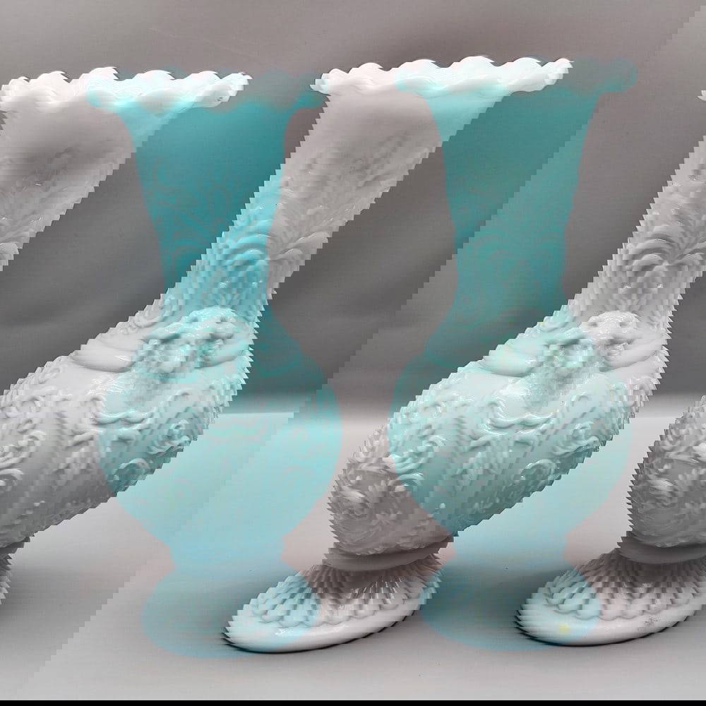 A Pair Of Antique French Portieux Vallerysthal Opaline Glass Vases Auction