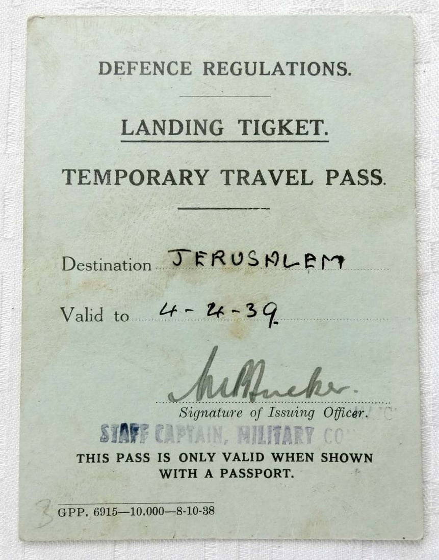 Temporary Travel Pass. Landing Ticket. Defence Regulations, 1939 ...