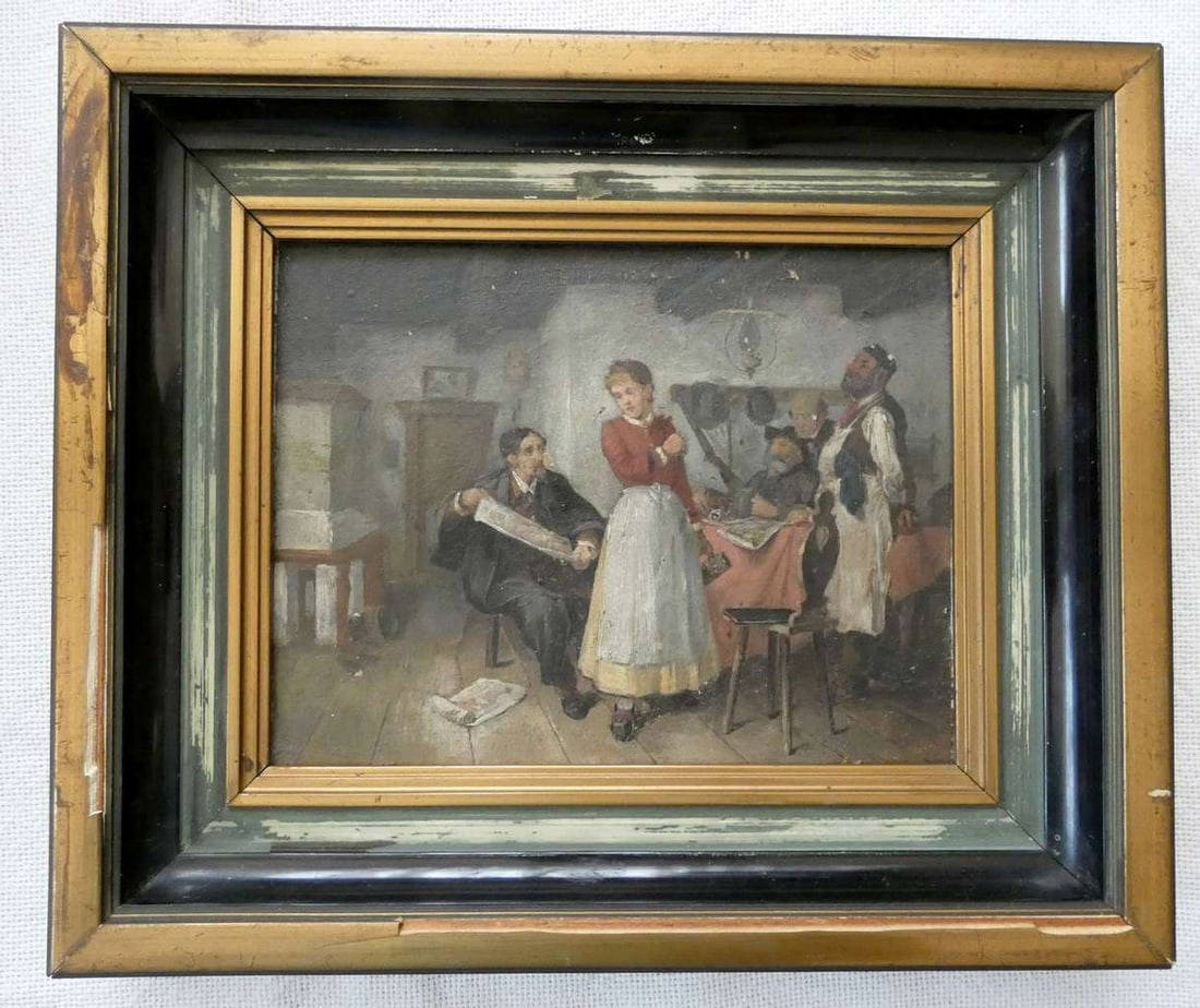 Fr. Holman Czech Artist “scene In Jewish Inn?? Oil Painting On Panel ...