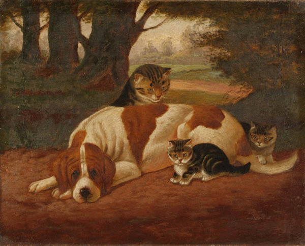 Knight (a. Rowland, 19th C.). Gundog With Tabby Ca