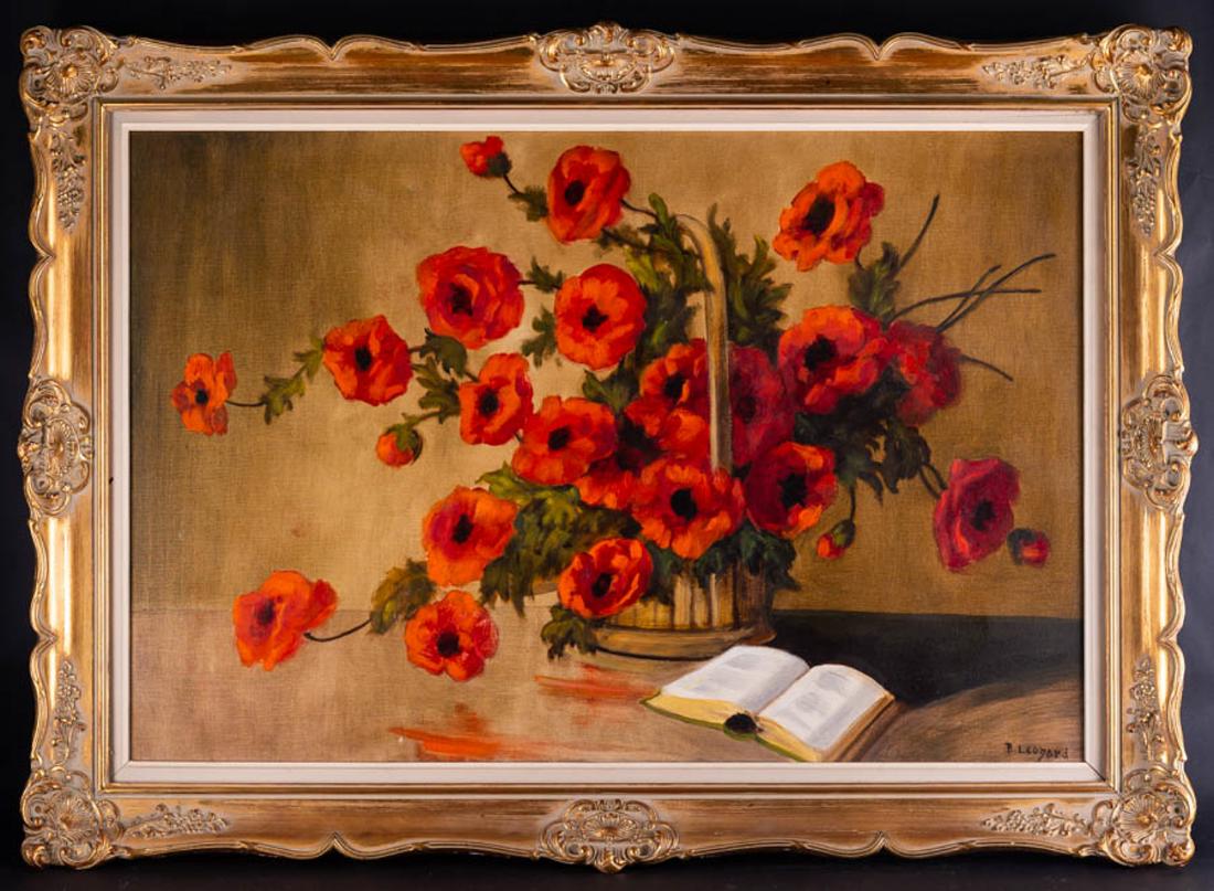 Large Beatrice Leonard Still Life Oil Painting "Flower