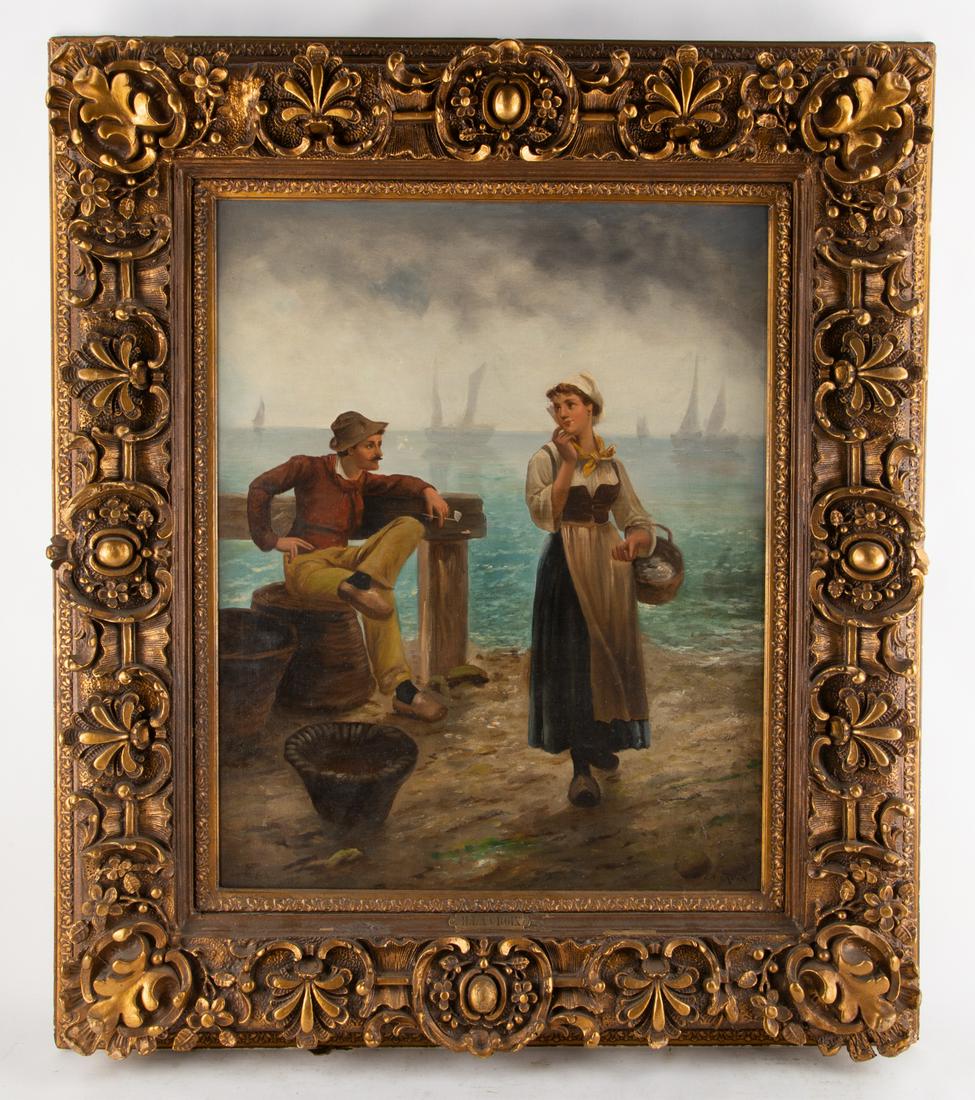 H La Croix Listed Artist Oil On Canvas Romance By The Sea