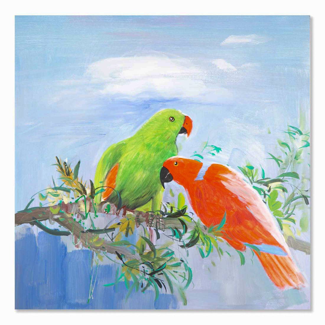 Expressionist Original Oil Painting "a Pair Of Birds" Auction