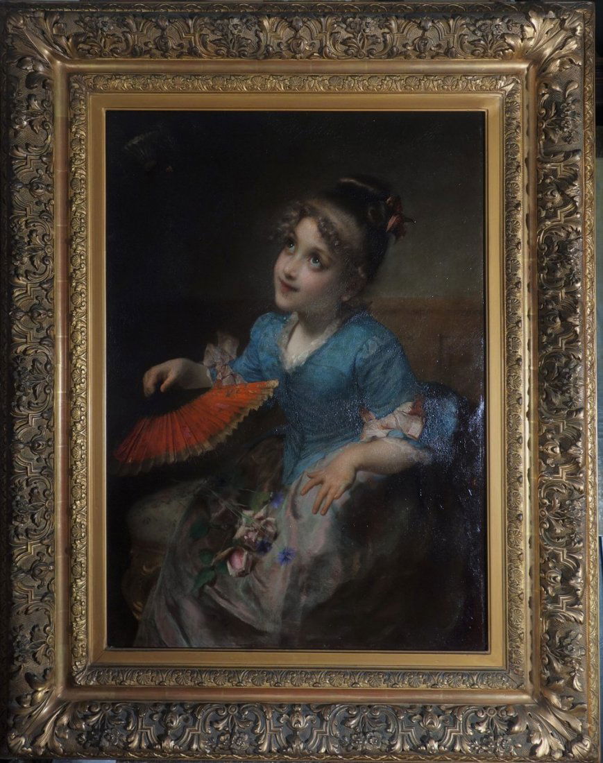 ALEXANDRE PREVOST(1830-1900)Girl playing badminton