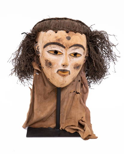 An Ibo Ceremonial Female Mask With Raffia Hair, Nigeria
