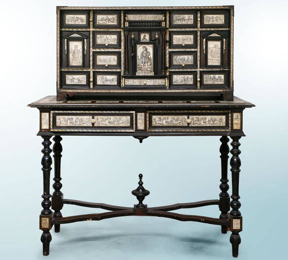 A Neapolitan Baroque Ebony And Biblical Scenes Inlaid