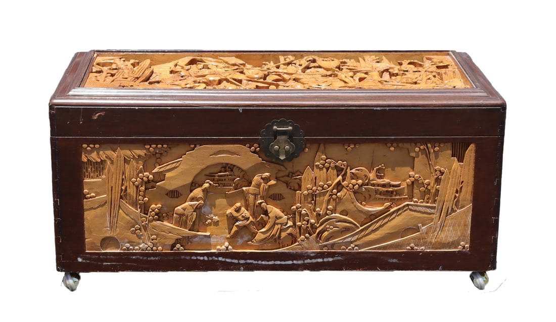 Large Asian Style Wooden Box Auction