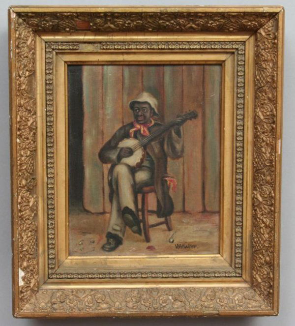 49: WA Walker Oil Painting of Banjo Player