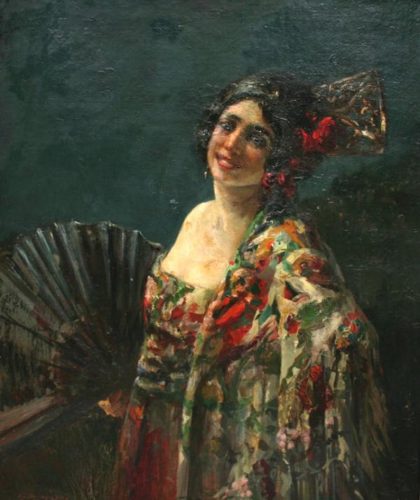109: G. Spagnola Oil Painting of Spanish Lady