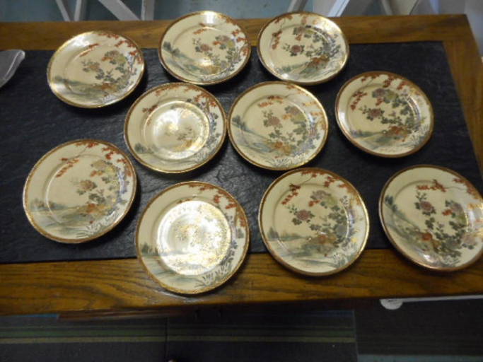 Antique 19thc Set Of 10 Japanese Samurai Satsuma Plates