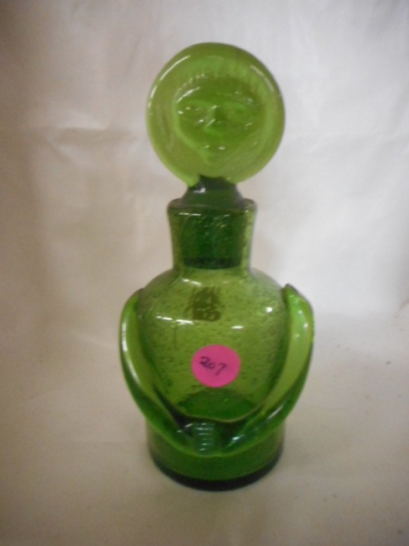 Vintage Blenko Lady Glass Decanter Green